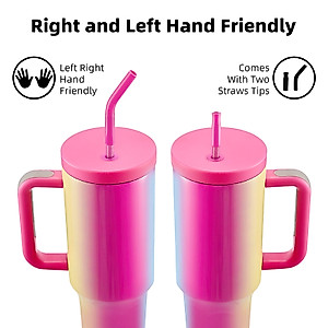 40 oz Tumbler with Handle and Straw Lid, Reusable Leak-Proof Insulated Tumblers, Stainless Steel Coffee Tumbler Cups, Travel Mug for Home Office, Keep Cold 34Hrs, Cup Holder Friendly(Pink Panther)