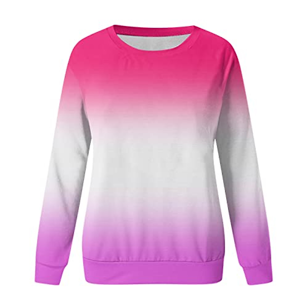 Womens Casual Round Neck Sweatshirt Long Sleeve Top Gradient Color Matching Pullover Loose Version (b-Hot Pink, M)