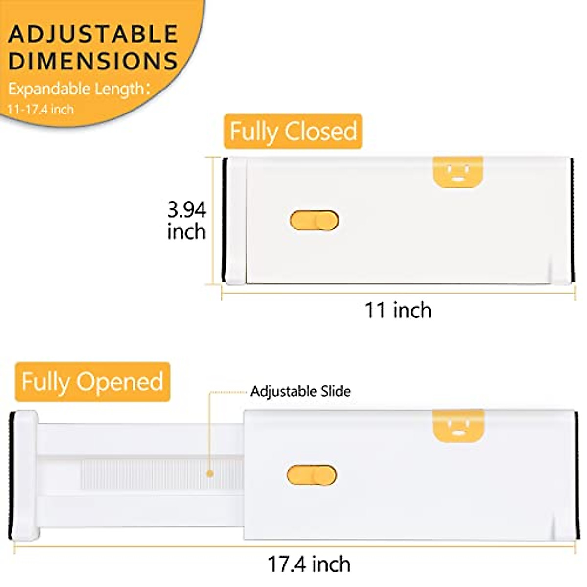 Drawer Dividers - 4 PACK Plastic Adjustable Drawer Separators, Expandable Divider Organizer for Closets, Drawer Spacers, Deep Utensil Drawer Organizer, Dresser Cabinet Dividers for Clothes(11-17.4'')