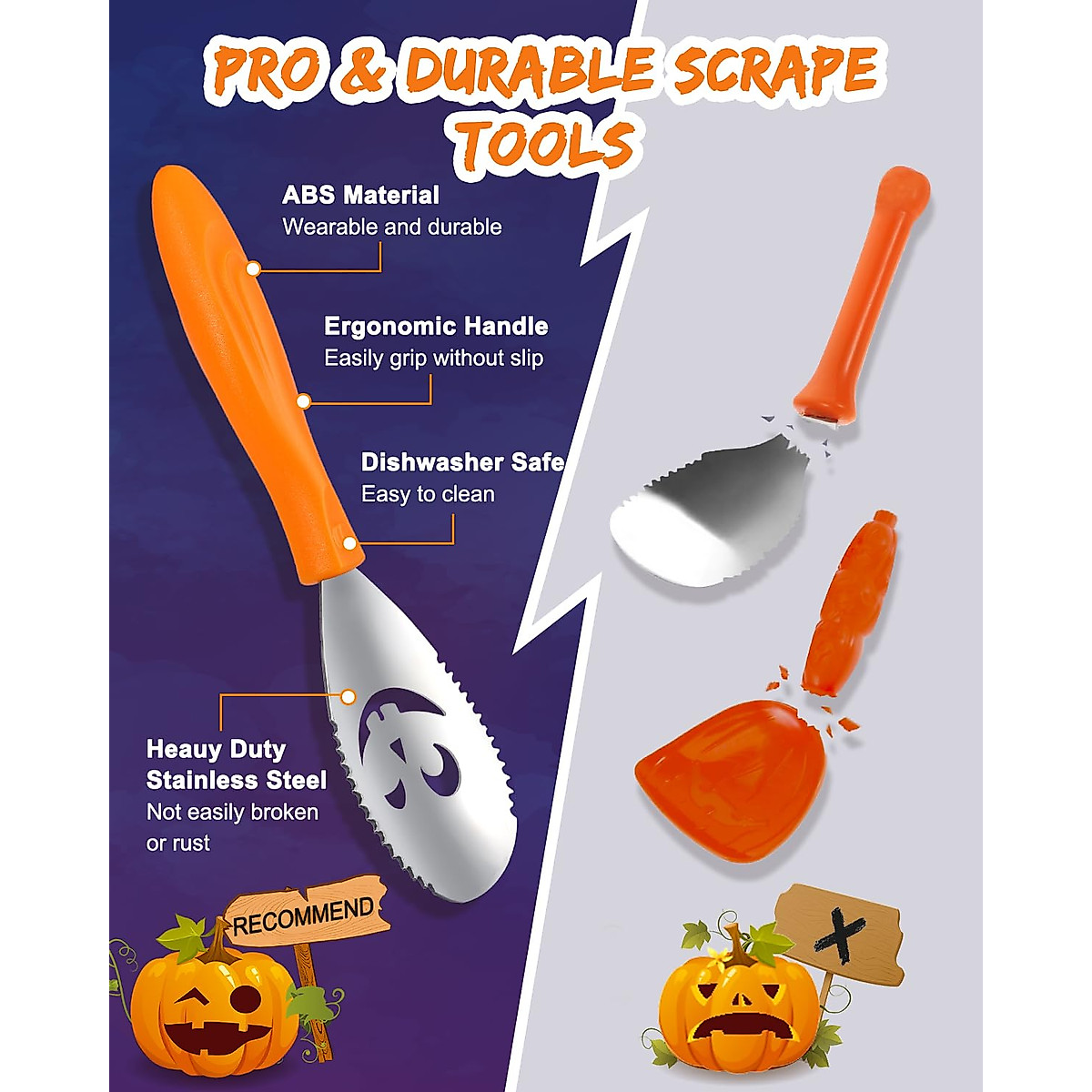 Fenvella Pumpkin Carving Kit for Kids, Safe Pumpkin Carving Tools Heavy Duty Stainless Steel Pumpkin Carver Set, DIY Halloween Pumpkin Carving Stencils, Professional Carving Kit Adults