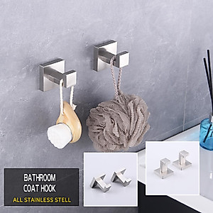 GERZWY Brushed Stainless Steel Towel Hook Robe Hook Coat Hook Heavy Duty Wall Mounted Luxury Hooks for Bathroom Hotel 2 Pack