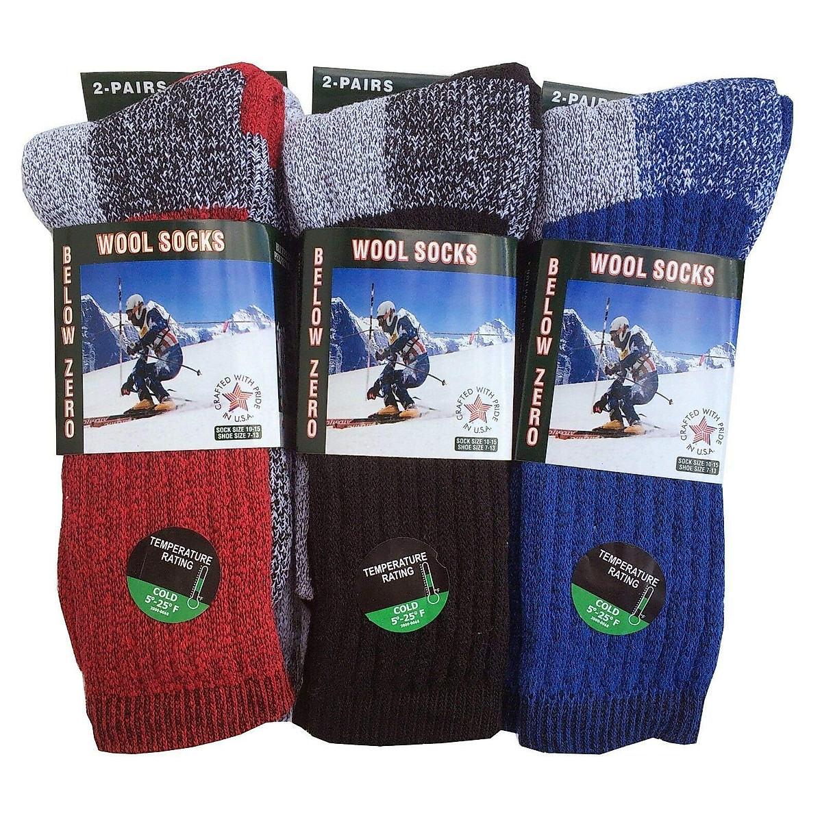 Diamond Star Merino Wool Socks 6 Pairs Thermal Socks Insulated for Cold Weather Winter Socks For Men & Women 10-13 (3 Black,1Red,1Grey,1Royal Blue)