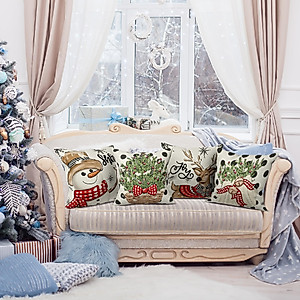 LITIVY Christmas Decor Pillow Covers Set of 4 Decorative Throw Pillowcase for Winter Xmas Holiday Home Decor for Sofa Couch (Christmas Tree Snowman Gloves Deer) (18"x18", Black)