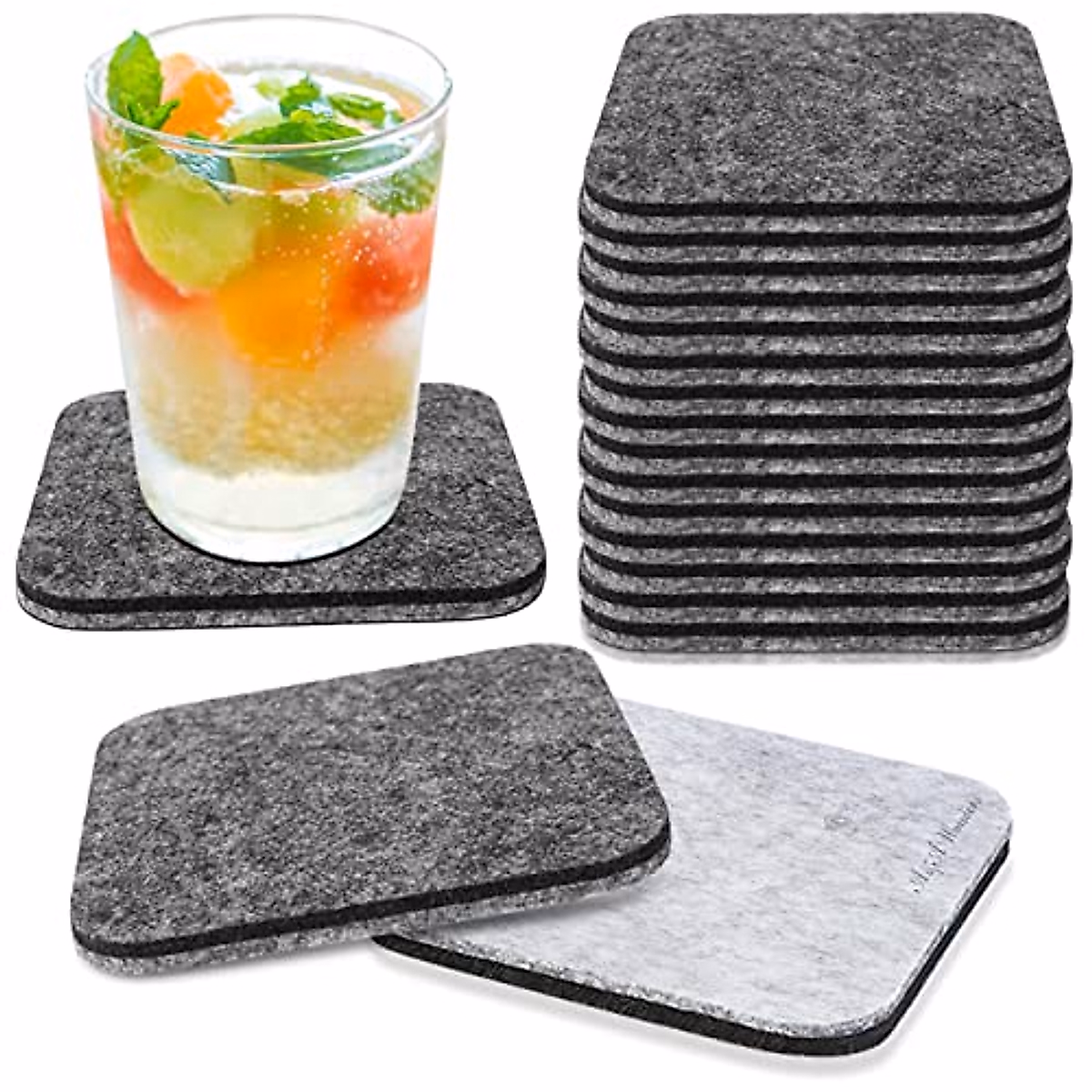 Premium Felt Coasters for Drink, Absorbent Felt Protects Furniture, Table, Desk 4x4 Inch by AA Wonders (Pack of 18, Square)