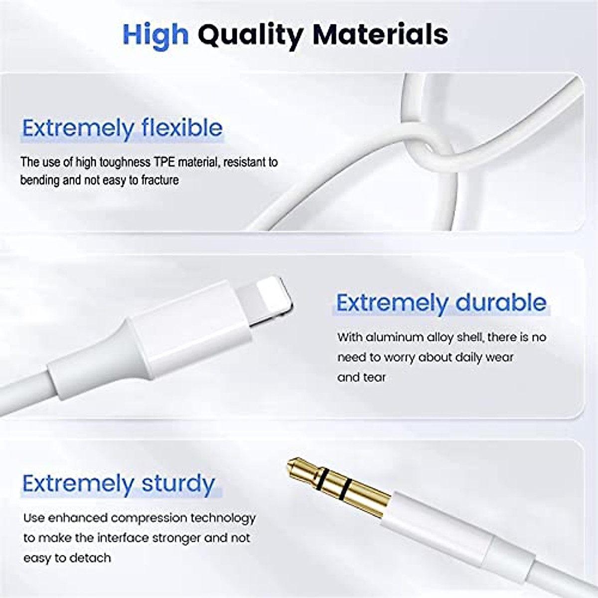 Muerkai Aux Cord for iPhone,3.5mm Aux Cable for Car Compatible with iPhone 14/13/12/11/Pro/Max/SE/10/XS/XR/X/8/7/6/iPad/Plus for Car Home Stereo,Speaker,Headphone,3.3ft (White)