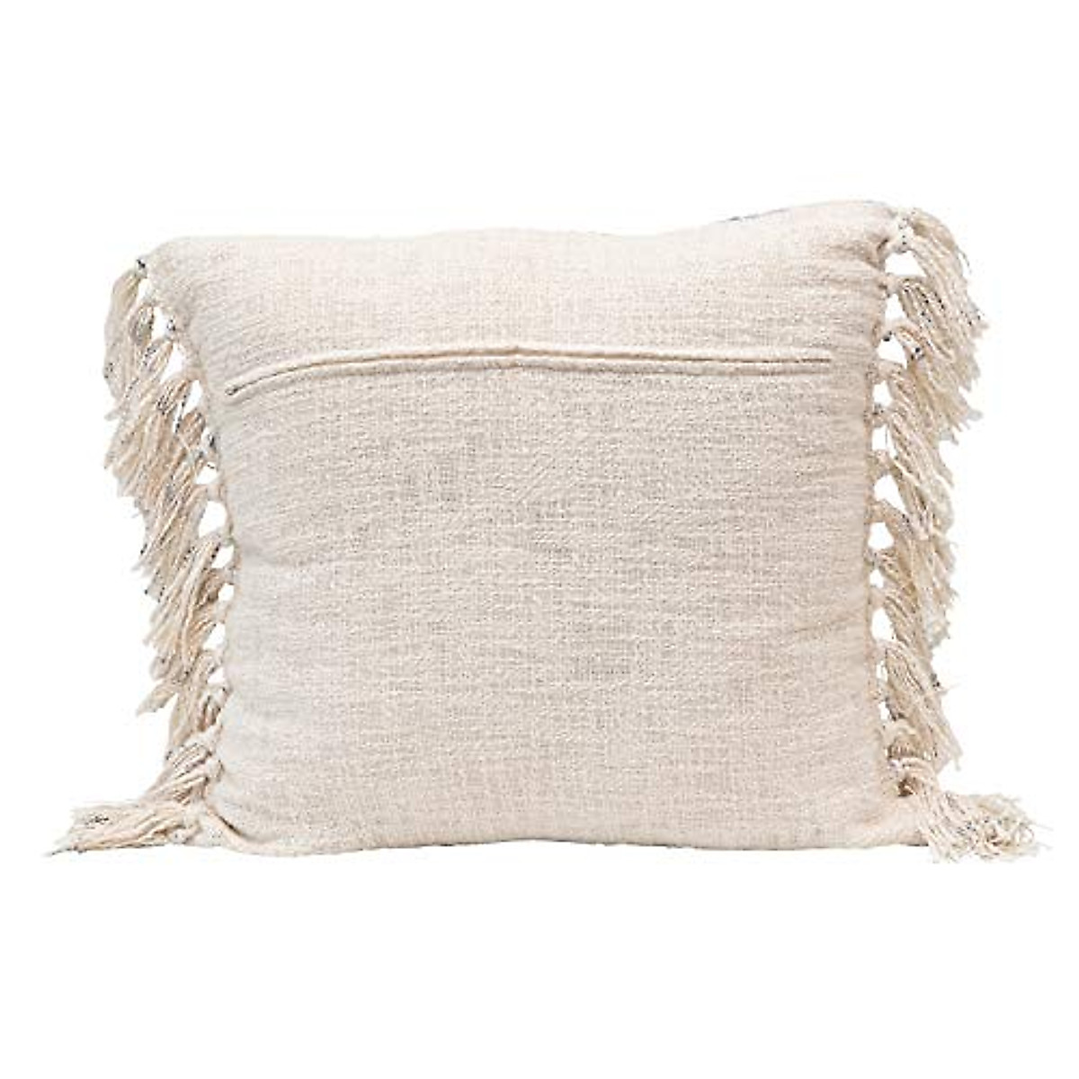 Creative Co-Op Stonewashed Cotton Blend Ogee Pattern & Tassels, Blue & Cream Color Pillow