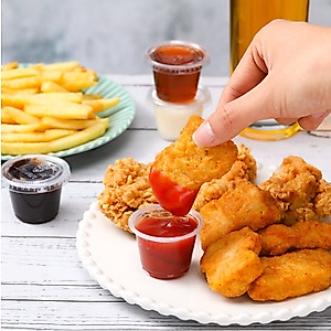 Bokon 2500 Sets Clear Plastic Portion Cups With Lids Condiment and Dipping Sauce Container Salad Dressing Container Airtight and Stackable Souffle Cups for Lunch, Party, Trips(1 oz)