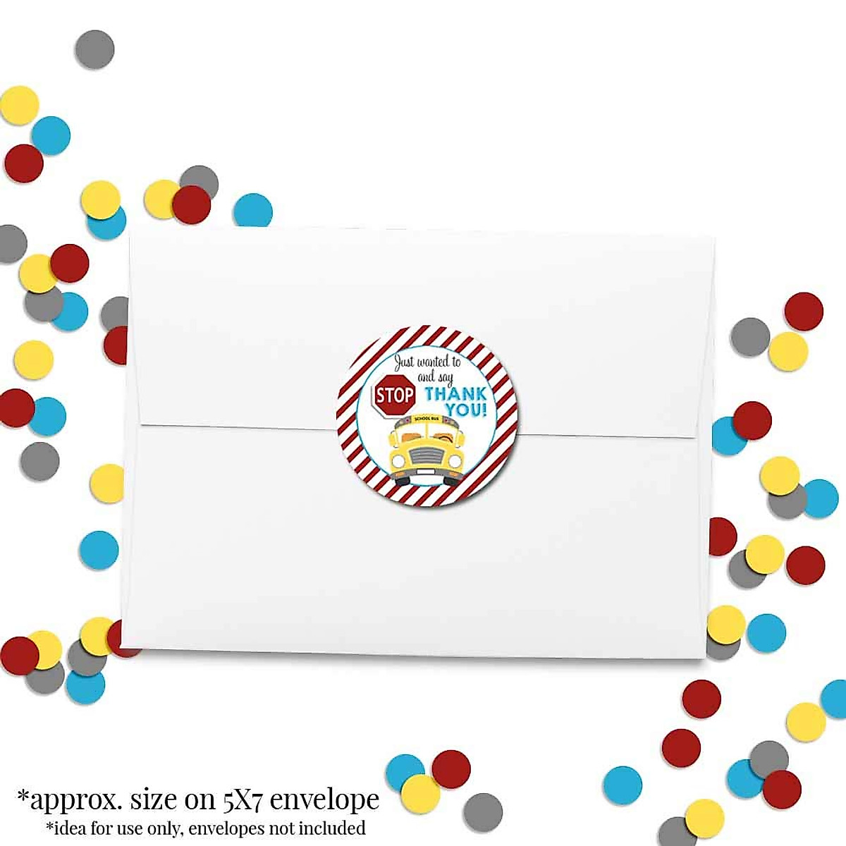 Stop to Say Thanks Traffic Themed School Bus Driver Appreciation Thank You Sticker Labels, 40 2" Party Circle Stickers by AmandaCreation, Great for Envelope Seals & Gift Bags