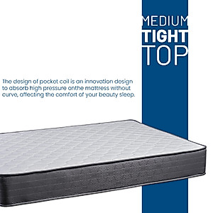 Treaton, 9-Inch Medium Firm Tight Top Pocket Coil Hybrid Mattress, Compatible with Adjustable Bed & Bunk Beds, Great for Institutional Use, 75" x 30", Black
