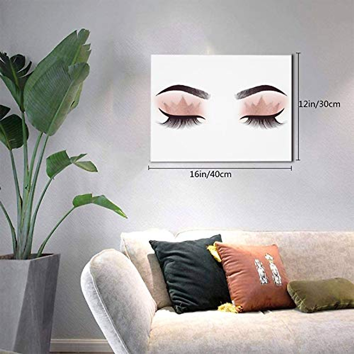 AuHomea 16inch x 12inch Crown Eye Lashes & Eyebrow Wall Art Canvas Paintings Printed On Wall Ready To Hang Unframed Artwork For Living Room Decor