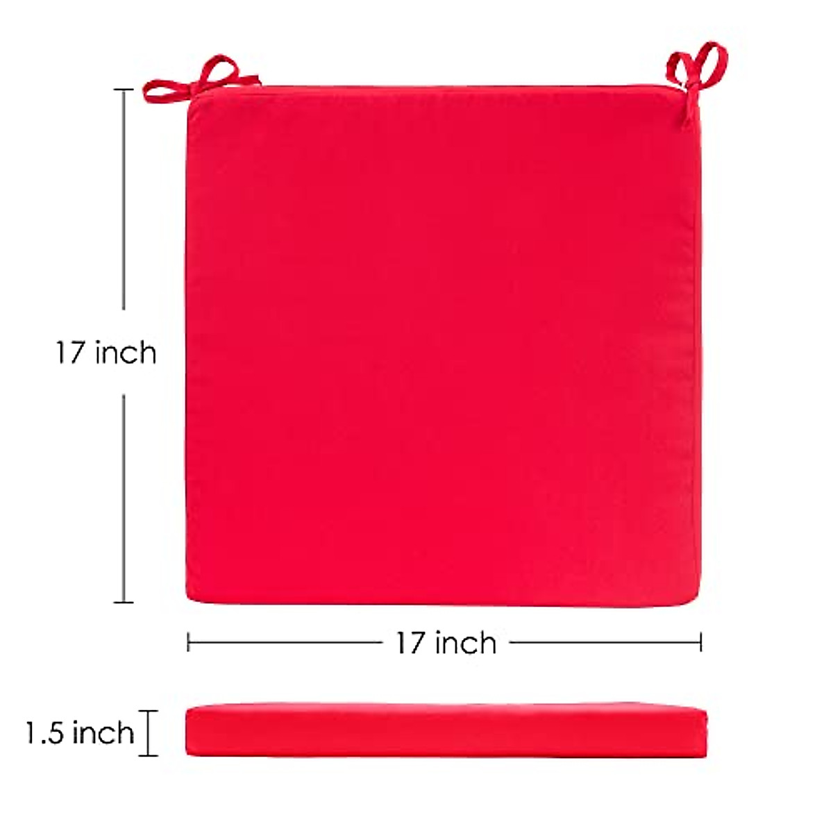 Uheng 6 Pack Patio Outdoor Chair Cushions with Ties, Seat Pads Mat, Waterproof Removable Cover, Comfort Memory Foam Nonslip for Garden Deck Picnic Beach Pool -18" X 18"(Red)