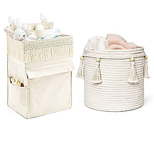 Mkono Diaper Organizer Caddy Macrame Storage Basket Boho Nursery Organizer Set of 2