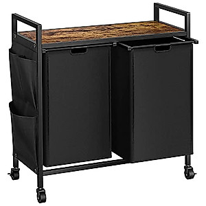 WOWLIVE Double Laundry Hamper with Lid,Rolling Laundry Basket Organizer with Wheels, Iron-Made Laundry Sorter with Top Shelf and 2 Removable Bags,Large Capacity Laundry Storage for Room,Black