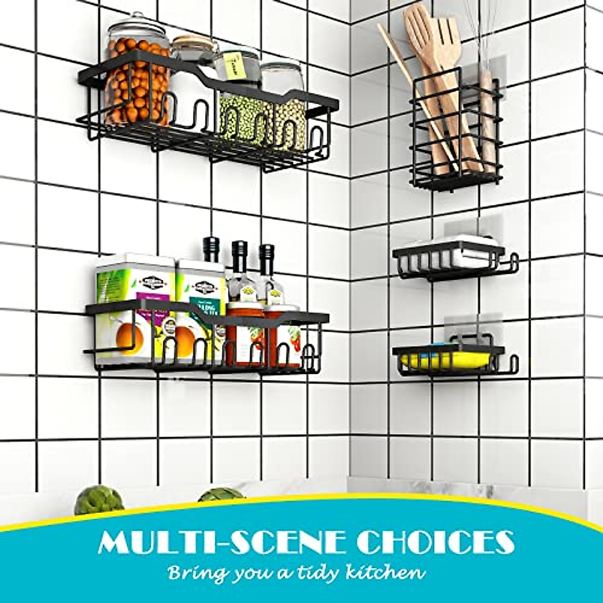 REALINN Shower Caddy, [5-Pack] Shower Shelves for Inside Shower, Adhesive Shower Organizer, No Drilling Rustproof Stainless Steel Bathroom Caddy, Large Capacity Shower Rack, Black