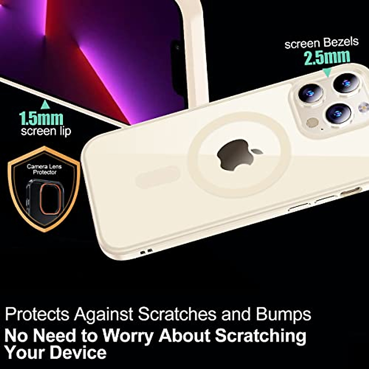 Casexcite Clear Magnetic for iPhone 13 Pro Max Phone Case MagSafe Compatible - Military Grade Protection - Transparent Back - 2X Lens Protector, Anti-Fingerprint, Anti-Scratch (Light Beige)