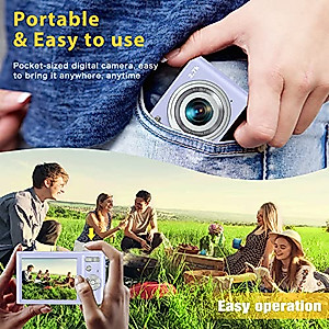 Digital Camera, Lecran Vlogging Camera with 16X Digital Zoom, 2.88" IPS Screen, Compact Portable Mini Cameras for Students, Teens, Kids (2.7K Purple)