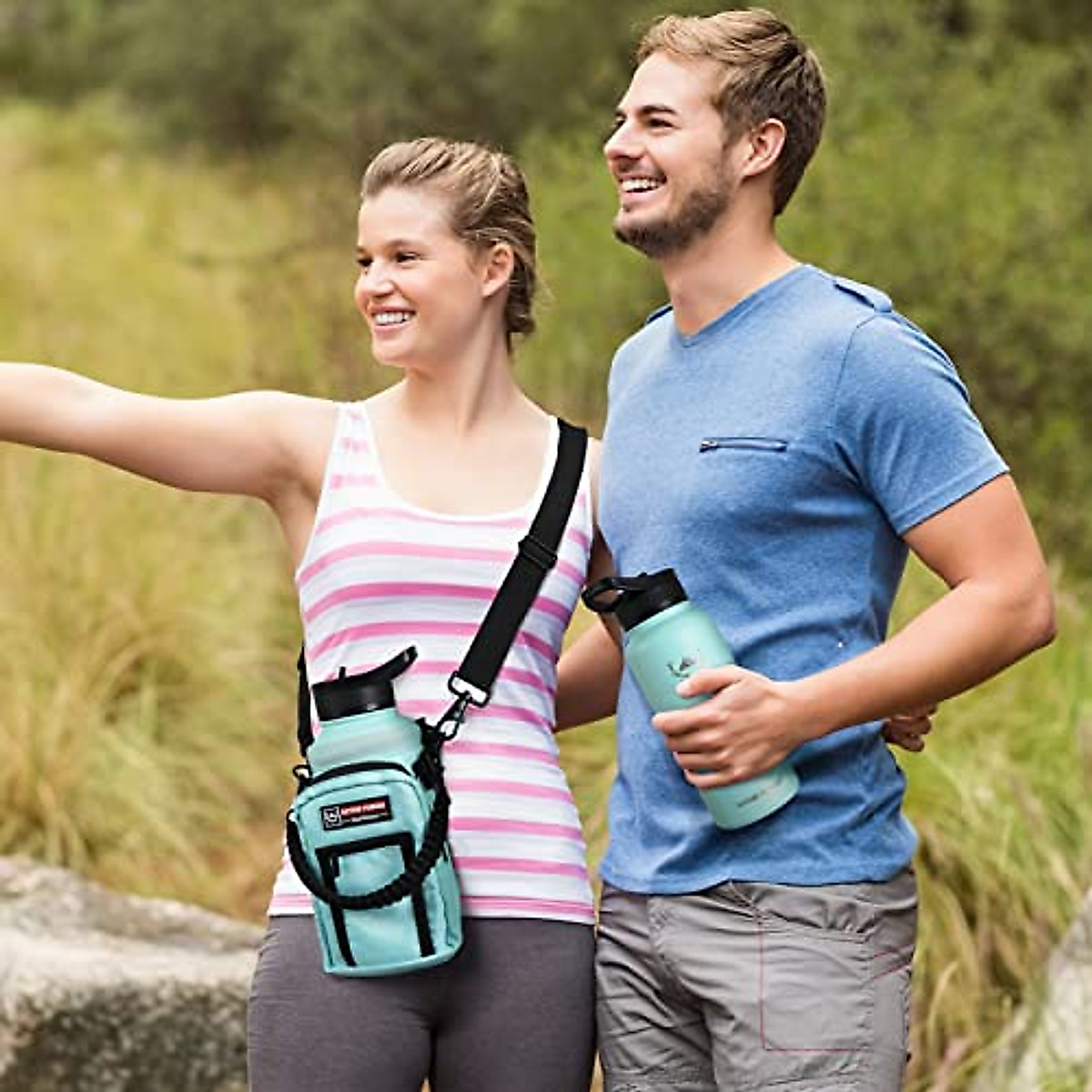 NATURE PIONEOR Insulated Water Bottles with Straw - 24/32/40 oz Stainless Steel Vacuum Water Bottle with Holder/Carrier/Sleeve - Reusable 18/8 Food Grade Thermos Water Jug