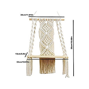 Handmade Macrame Wall Hanging Shelf, Boho Indoor Rope Plant Pot Basket Hanger Holder, Rope Plant Hanger for Wall Decor Indoor Outdoor