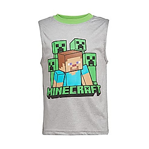 Minecraft Boys Creepers 3 Piece T-Shirt Tank Top Short Set (Black, 5-6)