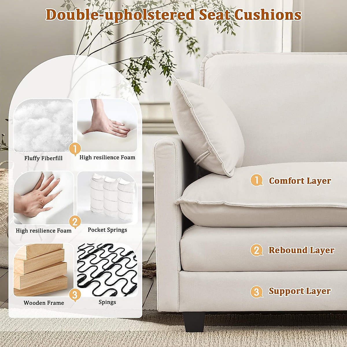 MANBUR Cloud Couch Sectional, Oversized Modular Convertible Sectional Sofa Couch, 2-Seat L Shaped Extra Deep Seat Sofa Couch with Ottoman and Pillows for Living Room, Apartment, Office, White