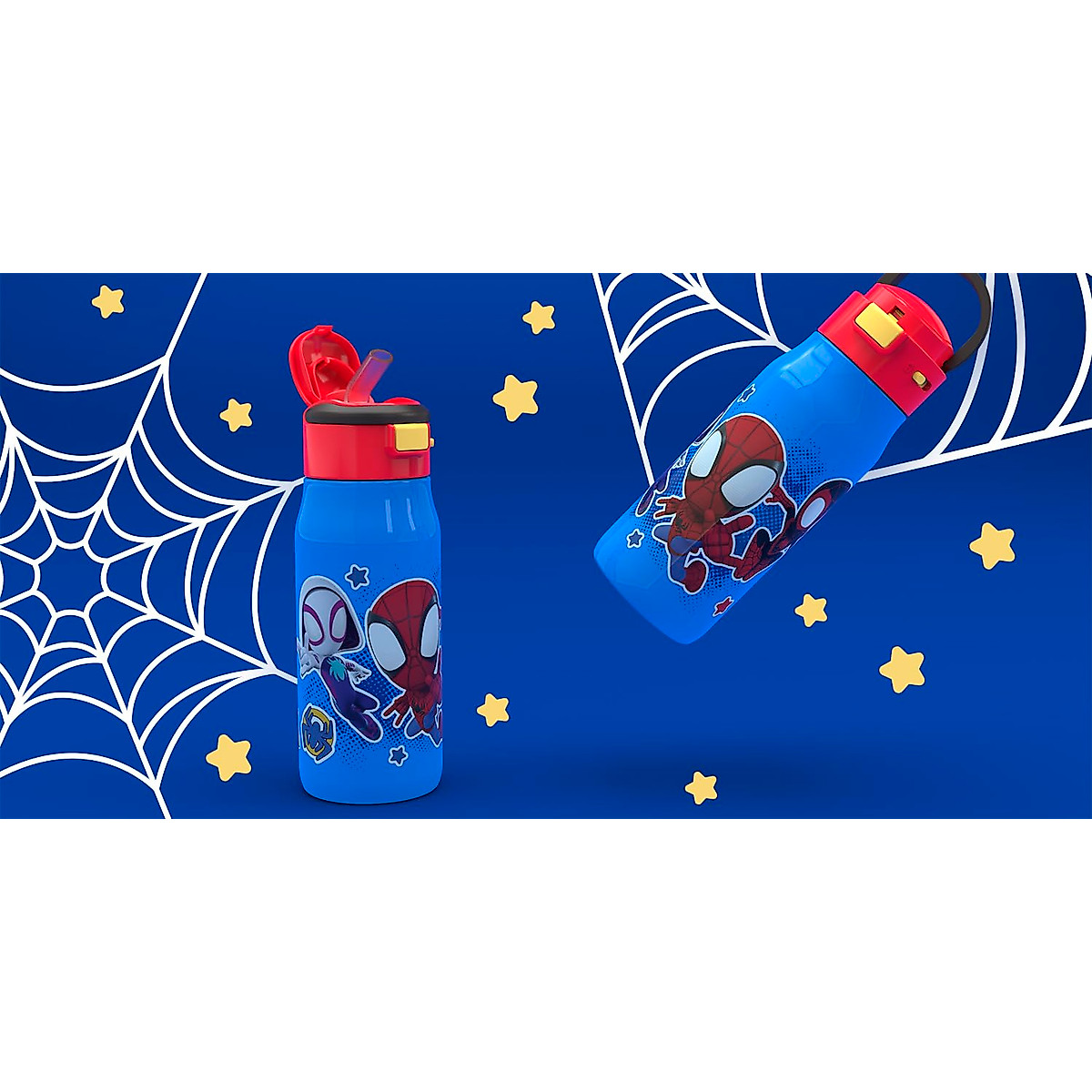 Zak Designs Marvel Spidey And His Amazing Friends Vacuum Insulated Stainless Steel Kids Mesa Water Bottle with Flip-Up Straw and Locking Spout Cover, Durable Cup for Sports or Travel (13.5oz, 18/8 SS)