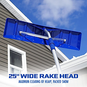 Snow Joe RJ204M 21' Twist-n-Lock Telescoping Snow Shovel Roof Rake with 6" by 25" Poly Blade, 25 inches, Blue
