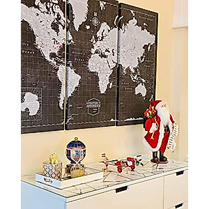 Conquest Maps World Travel Map with Pins Modern Slate Style Push Pin Travel Map Cork Board, Track Your Travels w/a Handmade Unique Canvas Pinable Map (36" x 24")