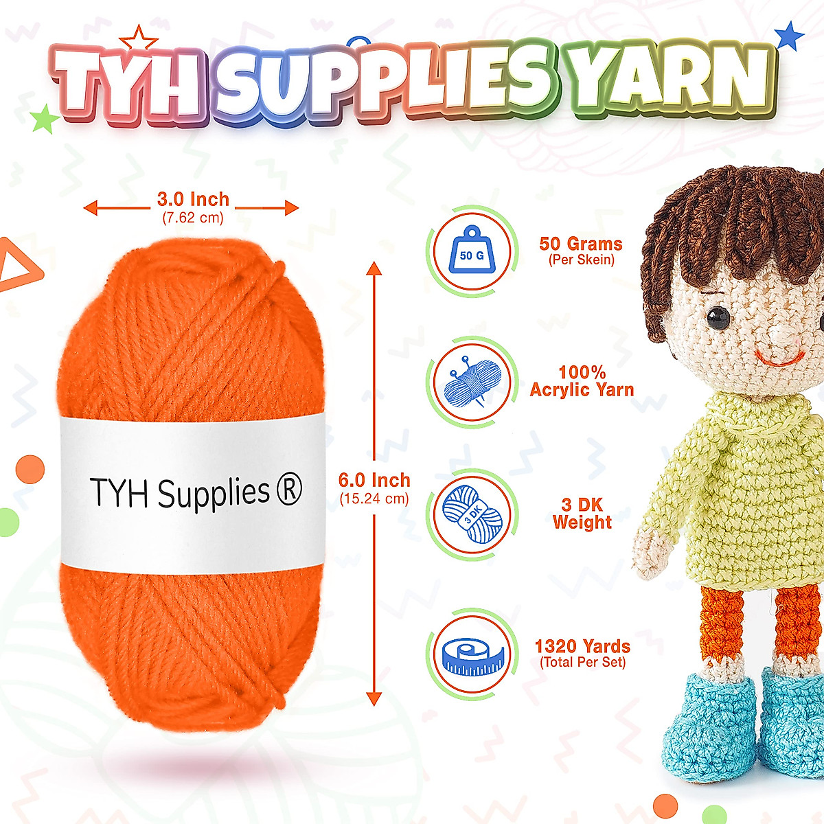 TYH Supplies 8 Acrylic Yarn Skeins | 560 Yard Soft Yarn Medium Weight for Knitting, Crochet, Craft Projects | 70 Yard Skeins | 8 Colors | Beginner Set | Light Color Collection