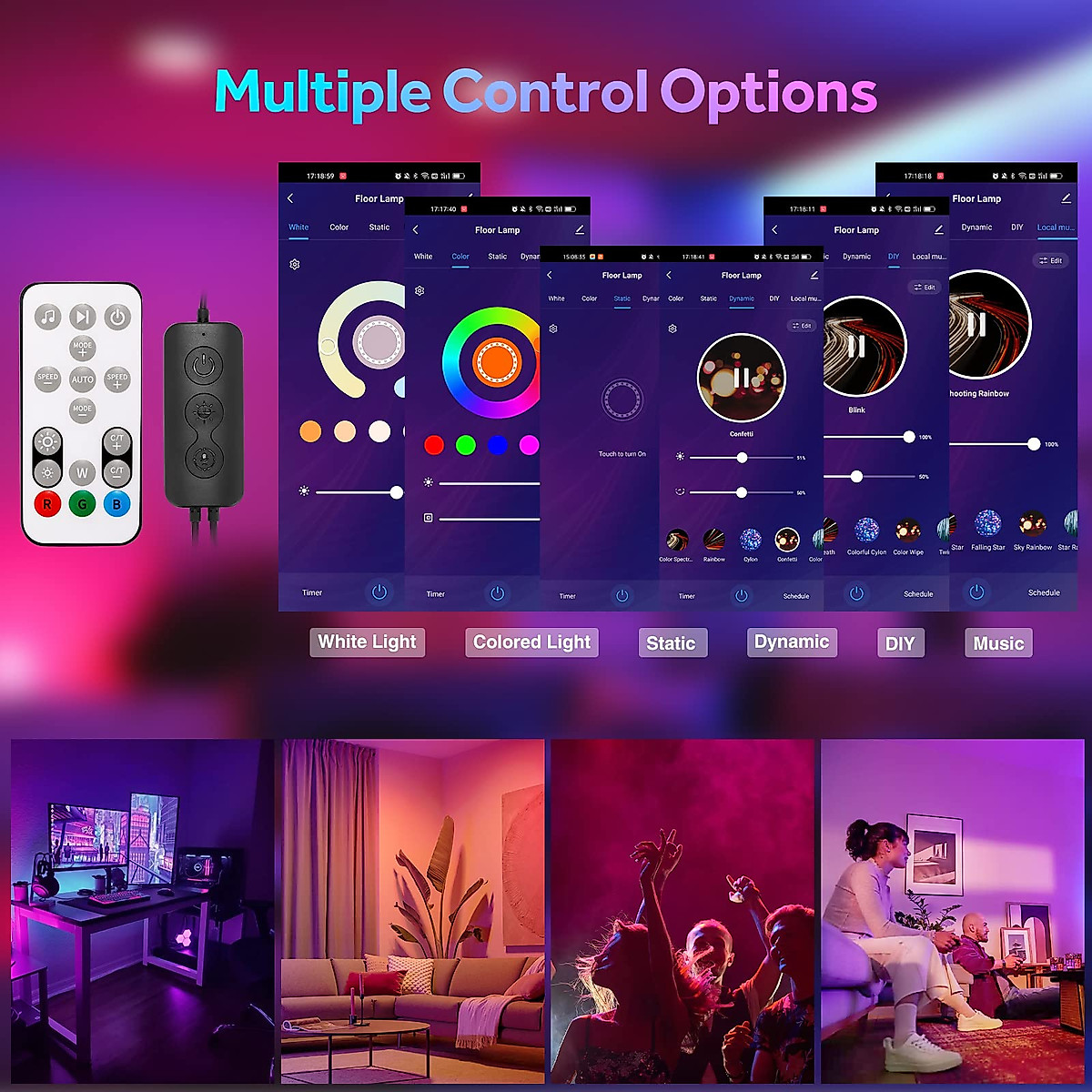 Houkiper RGB Floor Lamp - 61" Led Floor Lamps for Living Room Modern Smart Lamp Alexa App Control RGB Standing Lamp with DIY Mode, Music Sync & White Fabric Shade, Color Changing Led Lamp for Bedroom