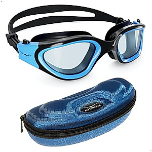 AqtivAqua Swimming Goggles Swim Goggles for Adults Men Women Kids Youth Girls Boys Children DX (Clear-Lenses Blue/Black-Frame)