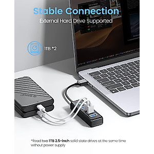 ORICO 4-Port USB HUB 3.0, USB Splitter for Laptop with 0.49ft Cable, Multi USB Port Expander, Fast Data Transfer Compatible with Mac OS 10.X and Above, Linux, Android-Black