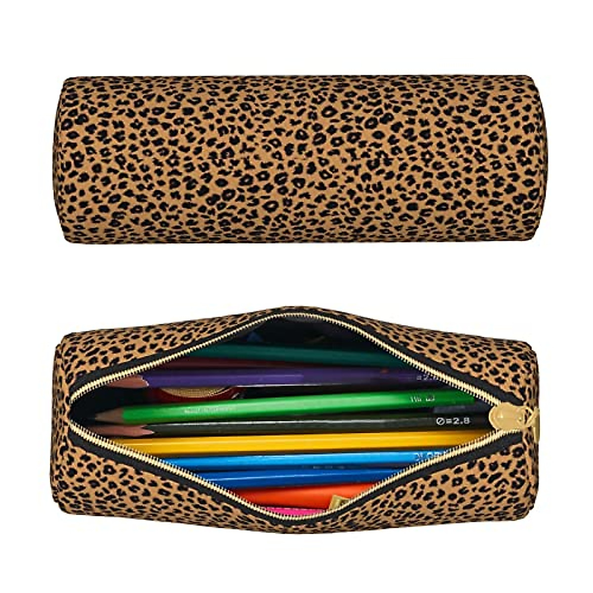 Leopard Pencil Case Pen Pouch Cylinder Small Carrying Box for Adult With Smooth Zipper Simple Durable Lightweight for Office Organizer Storage Bag