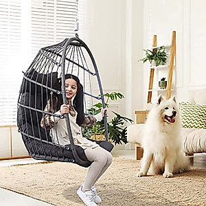 Swing Egg Chair Without Stand Indoor Outdoor Wicker Rattan Patio Basket Hanging Chair with UV Resistant Cushions 265lbs Capaticy for Bedroom Balcony Patio (Without Stand)