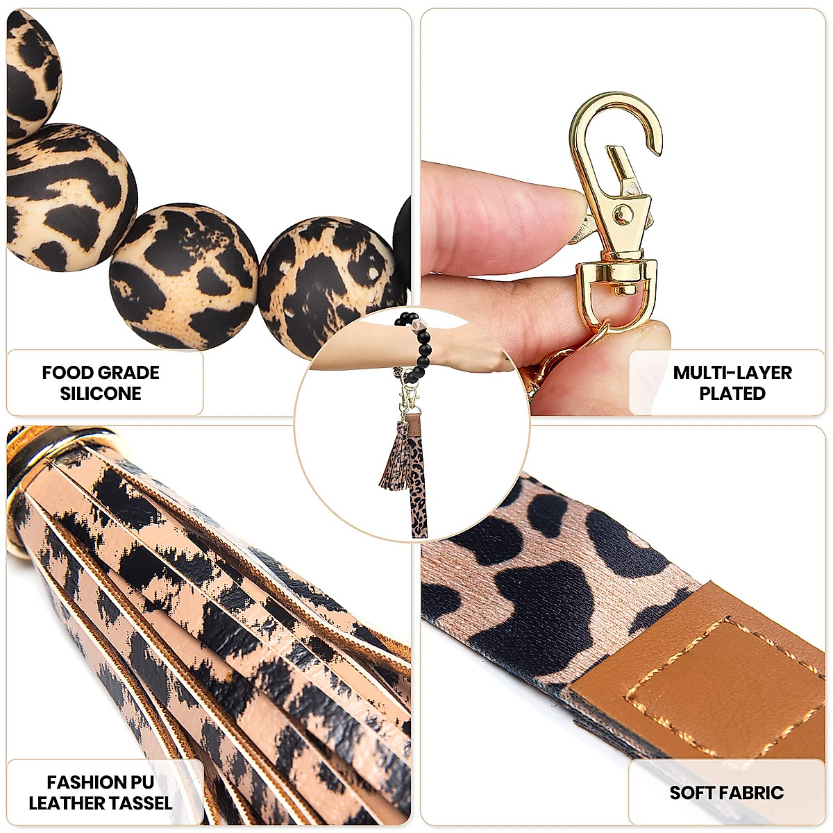 PAKASEBOXES Bracelet Wristlet Keychain with Lanyard for Keys, Silicone Beaded Key Ring for Women, Mother's day Christmas Gift