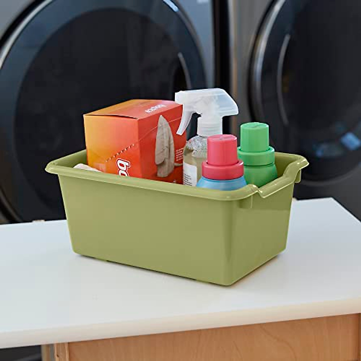 ECR4Kids Scoop Front Storage Bin, Multipurpose Organization, Fern Green, 5-Piece