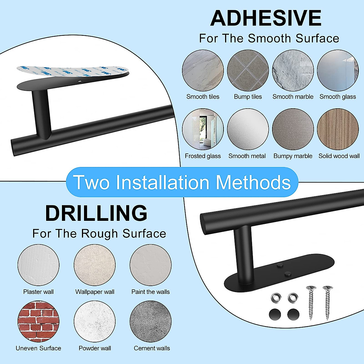 Paper Towel Holder 2 Pack, Under Cabinet Paper Towel Holder Wall Mount, Self Adhesive or Drilling Kitchen Towel Holder, SUS304 Stainless Steel Paper Towel Holder for Kitchen Bathroom RV Blcak