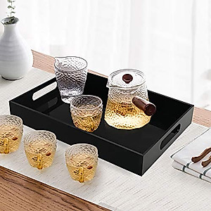 Tasybox Black Serving Tray, Acrylic Decorative Serving Trays with Handles for Kitchen Dining Room Table Ottoman Vanity Countertop 16" x 12"