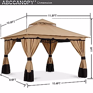 ABCCANOPY 10'x12' Outdoor Gazebo, Double Roof Patio Gazebo with Shade Curtains, Beige