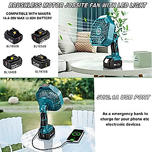 WaxPar 3 in 1 Camping Fan with LED Lantern, USB Portable Cordless Fan Powered by Makita 18V LXT Lithium-ion Battery, 3 Speed Battery Operated Fan Personal Handheld Fan with Remote Table Fan