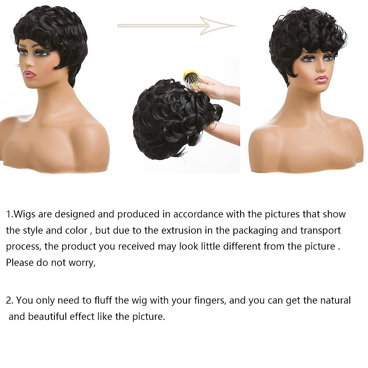 Natural Black Short Pixie Cut Wigs for Black Women Curly Hair Wigs Replacement Short Black Layered Pixie Wigs With Bangs Wigs for Black Women (Natural Black)