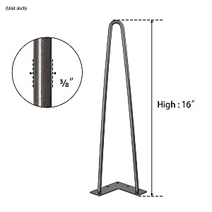 SMARTSTANDARD 16 Inch Heavy Duty Hairpin Furniture Legs, Metal Home DIY Projects for Nightstand, Coffee Table, Desk, etc with Rubber Floor Protectors Grey 4PCS