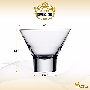 HISTORY COMPANY The Alfred Hitchcock Genuine Original “Tippi” Stemless Martini Cocktail Glass, 4-Piece Set (Gift Box Collection)