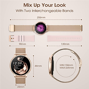 Smart Watch for Women(Answer/Make Calls), 1.3'' AMOLED Bluetooth Smartwatch for Android Phones iPhone Compatible, IP68 Outdoor Fitness Tracker with Heart Rate, Blood Pressure, SpO2 Monitor, Watch Gold