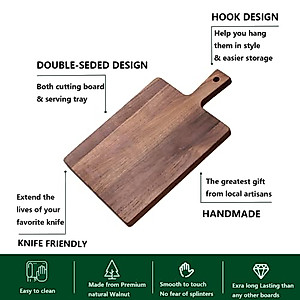 VANDROOP Walnut Cutting Board with Handle, Hanging Wood Cutting Board/Butcher Board/Cheese Bread Board/Cooked Food Board Kitchen,16" x 10" x 0.8" Square Cutting Board,Charcuterie Boards