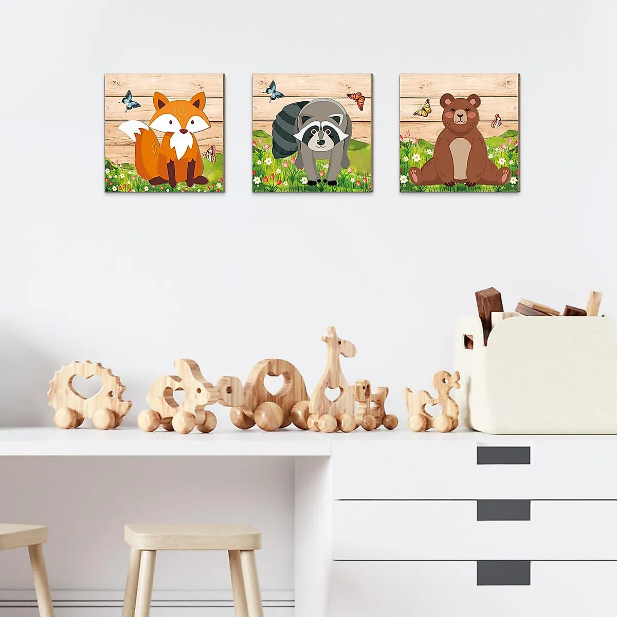 CAKIROTS 3D Woodland Nursery Decor for Bear Racoon and Fox Baby Boy Nursery Decor for Kids Bedroom, Baby Room Decor Gift