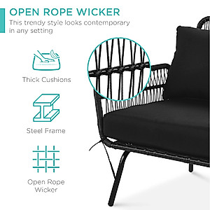 Best Choice Products Outdoor Rope Woven Sectional Patio Furniture L-Shaped Conversation Sofa Set for Backyard, Porch w/Thick Cushions, Detachable Lounger, Side Table - Black