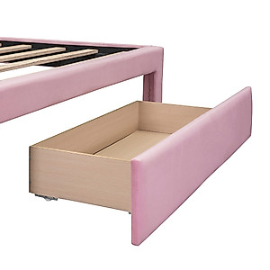 Anwickhomk Queen Size Fabric Upholstered Platform Bed Frame, Modern Upholstered Platform Bed with Headboard, with Big Storage Drawer,Heavy Duty Bed Frame with Wood Slat Support, Pink