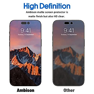 Ambison [2 Pack Matte Glass Screen Protector Designed for iPhone 14 Pro, Dynamic Island Compatible/Install Frame/Bubble Free/Anti-Glare, 9H Tempered Glass Clear for iPhone 14 Pro 2022 6.1inch