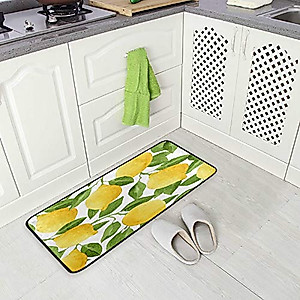 ALAZA Yellow Lemon Leaf Non Slip Kitchen Floor Mat Kitchen Rug for Entryway Hallway Bathroom Living Room Bedroom 39 x 20 inches(1.7' x 3.3')