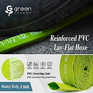 Green Expert 1-1/2" ID PVC Lay-Flat Water Discharge Hose Sump Pump Draining Accessories Heavy Duty Pool Backwash Hose Great for Water Disposal from Pools Garden Pond Hot Tub 25FT Length